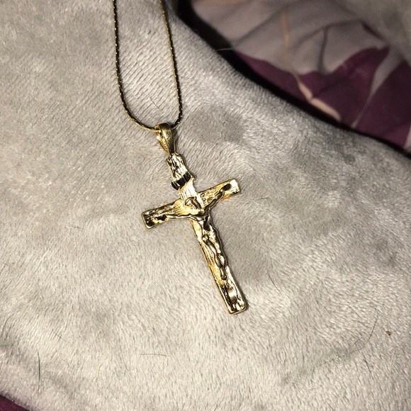 Jewelry | Large Gold Cross With 18 Inch Chain Gold Plated | Poshmark